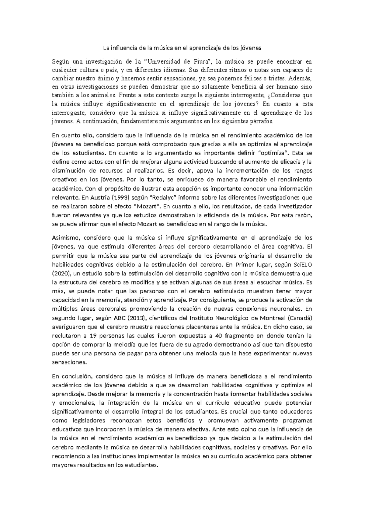 La influencia de la música en el aprendizaje de los jóvenes - La ...