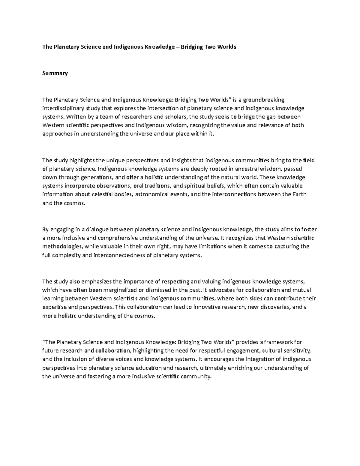 The Planetary Science and Indigenous Knowledge – Bridging Two Worlds ...