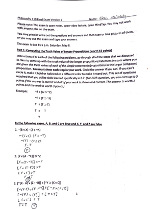 Practice Exam 1 - INTRODUCTION TO LOGIC PHIL 110 Dr. Perez Practice EXAM 1 NAME: INSTRUCTIONS ...