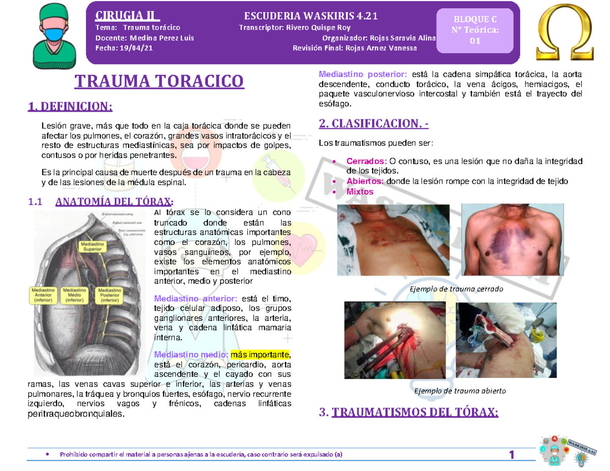 01-C-19-04- Trauma Toracico - Tema: Trauma tor·cico Transcriptor ...