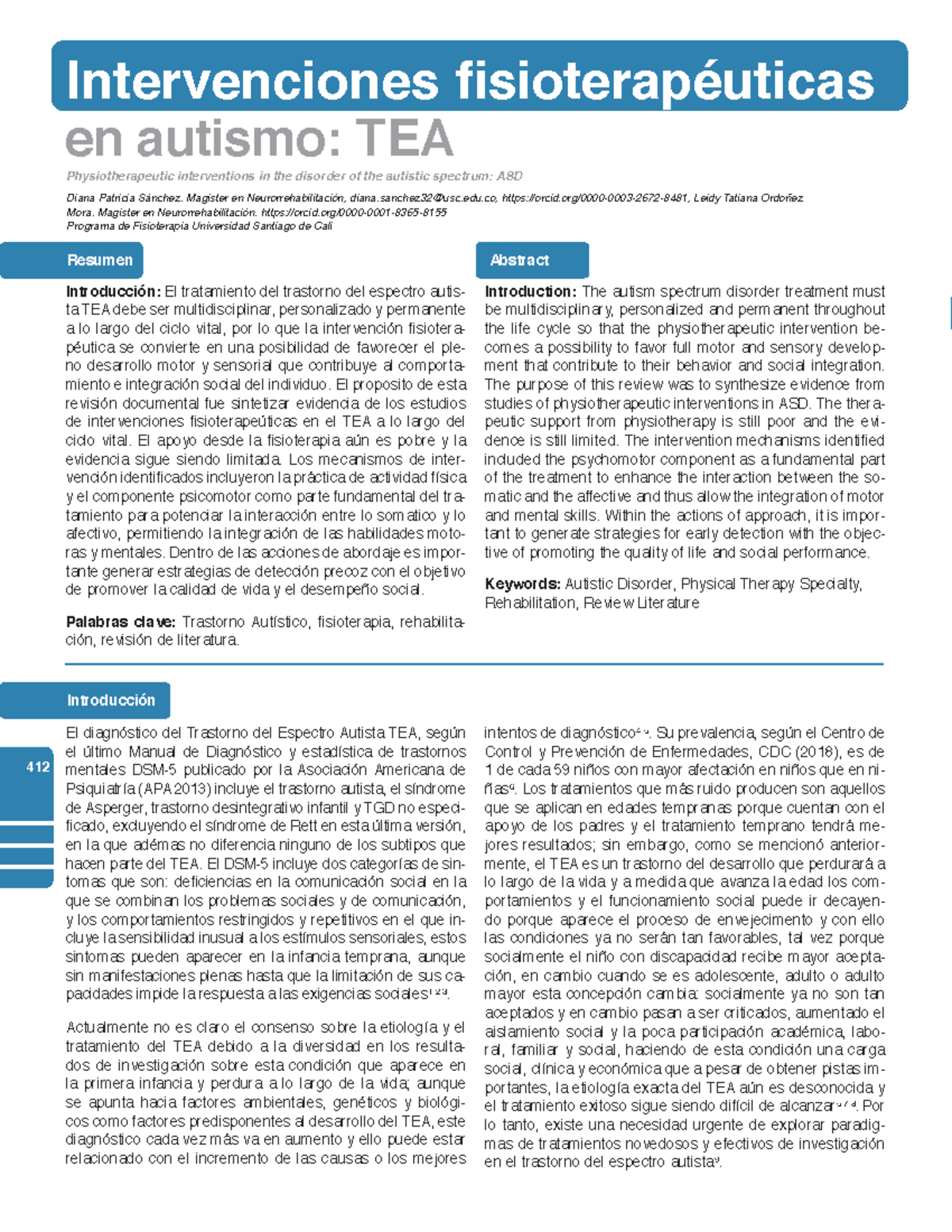Autismo - 412 Intervenciones fisioterapéuticas en autismo: TEA Resumen ...
