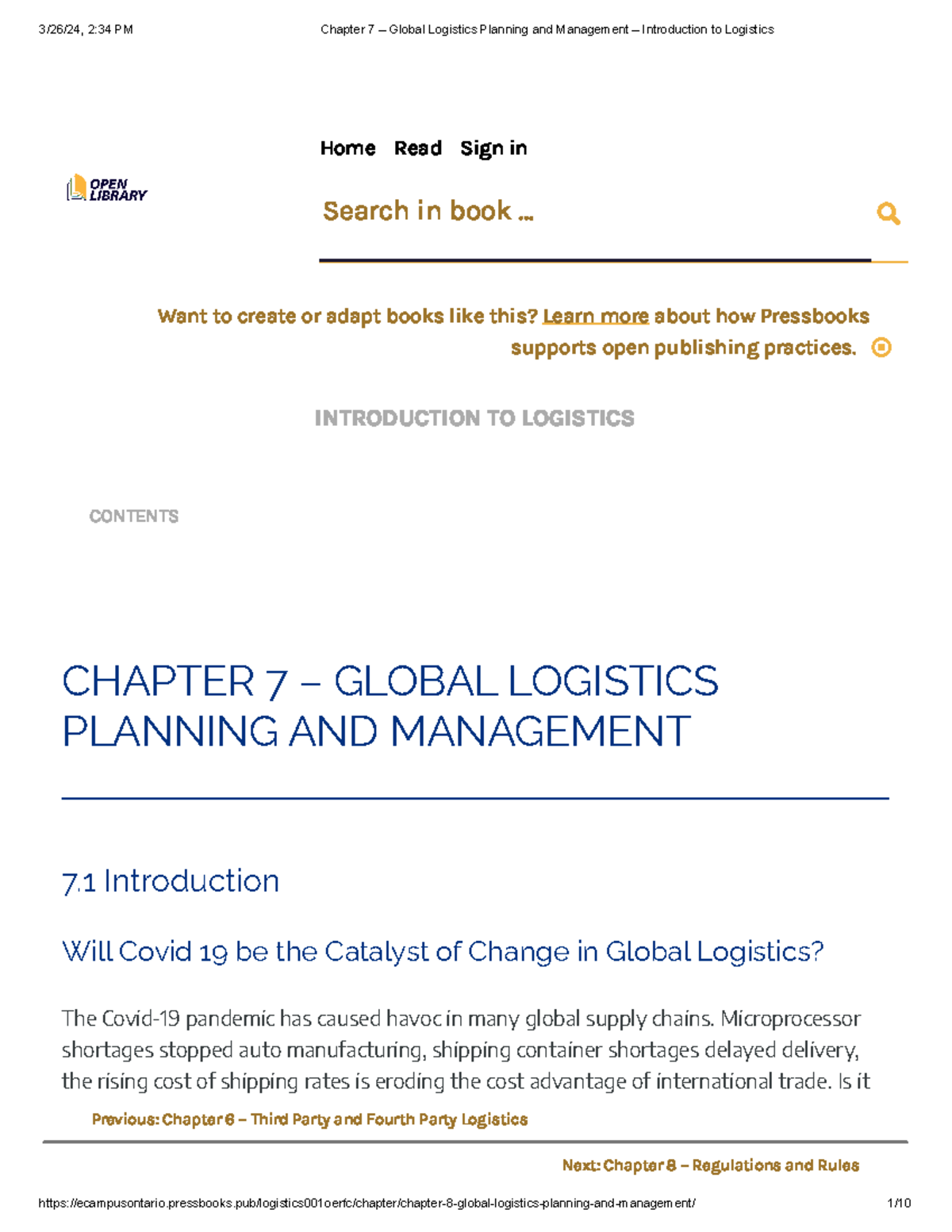 Chapter 7 – Global Logistics Planning and Management – Introduction to Logistics - Home Read ...