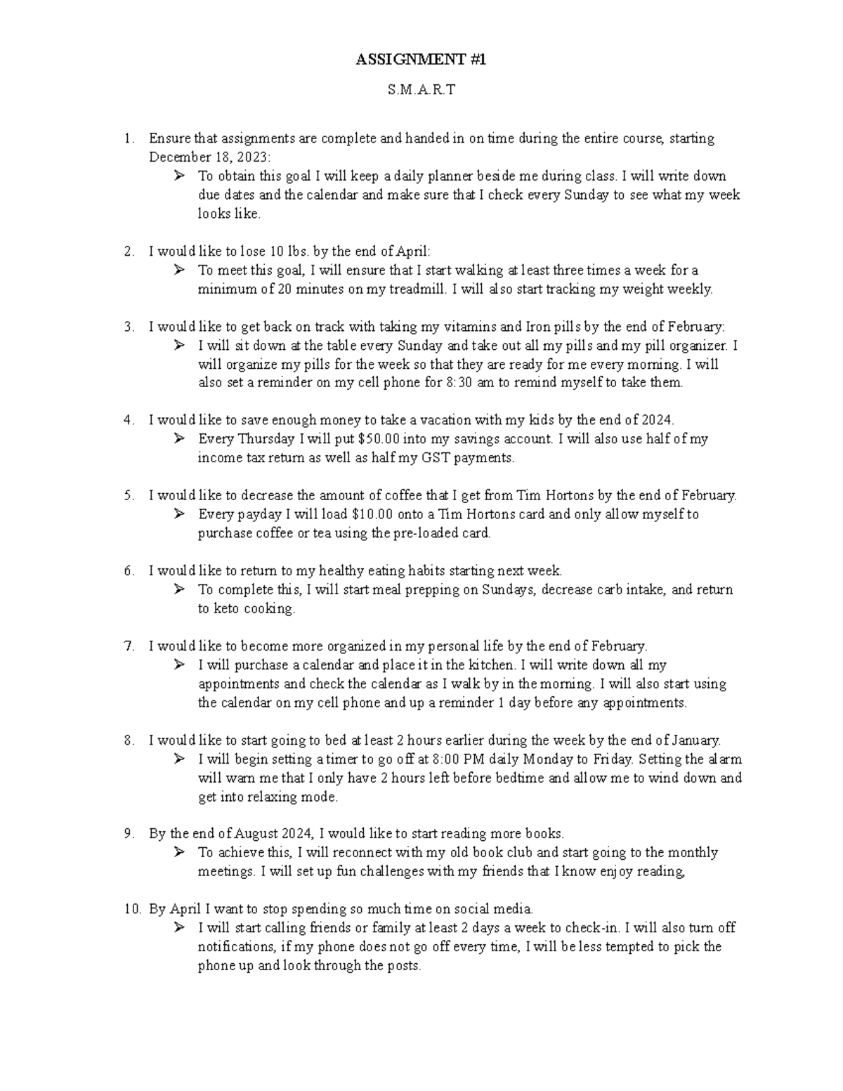 Assignment 1 - Smart - ASSIGNMENT S.M.A.R 1. Ensure that assignments ...