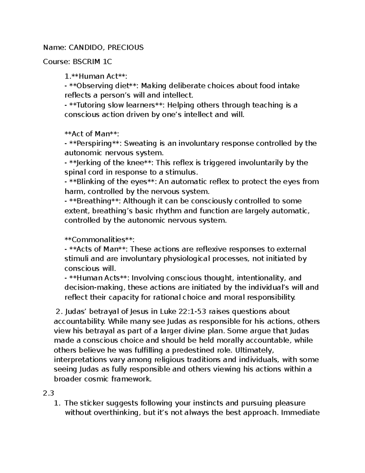 Ethics M. A2 Bscrim 1C Agustin, Jecel BOY F - Name: CANDIDO, PRECIOUS ...