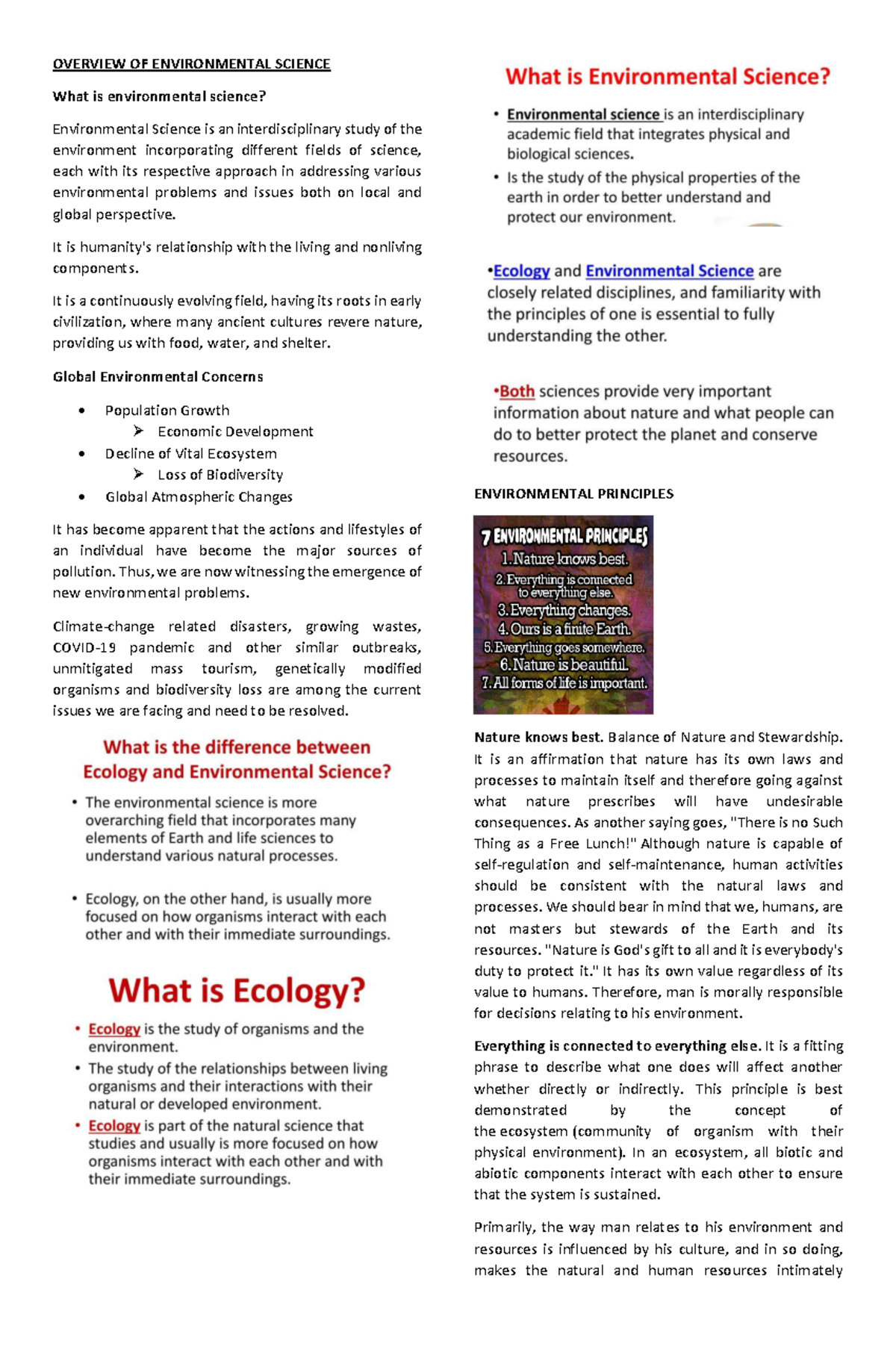 Overview OF Environmental Science Notes - AB Psychology - La Salle ...