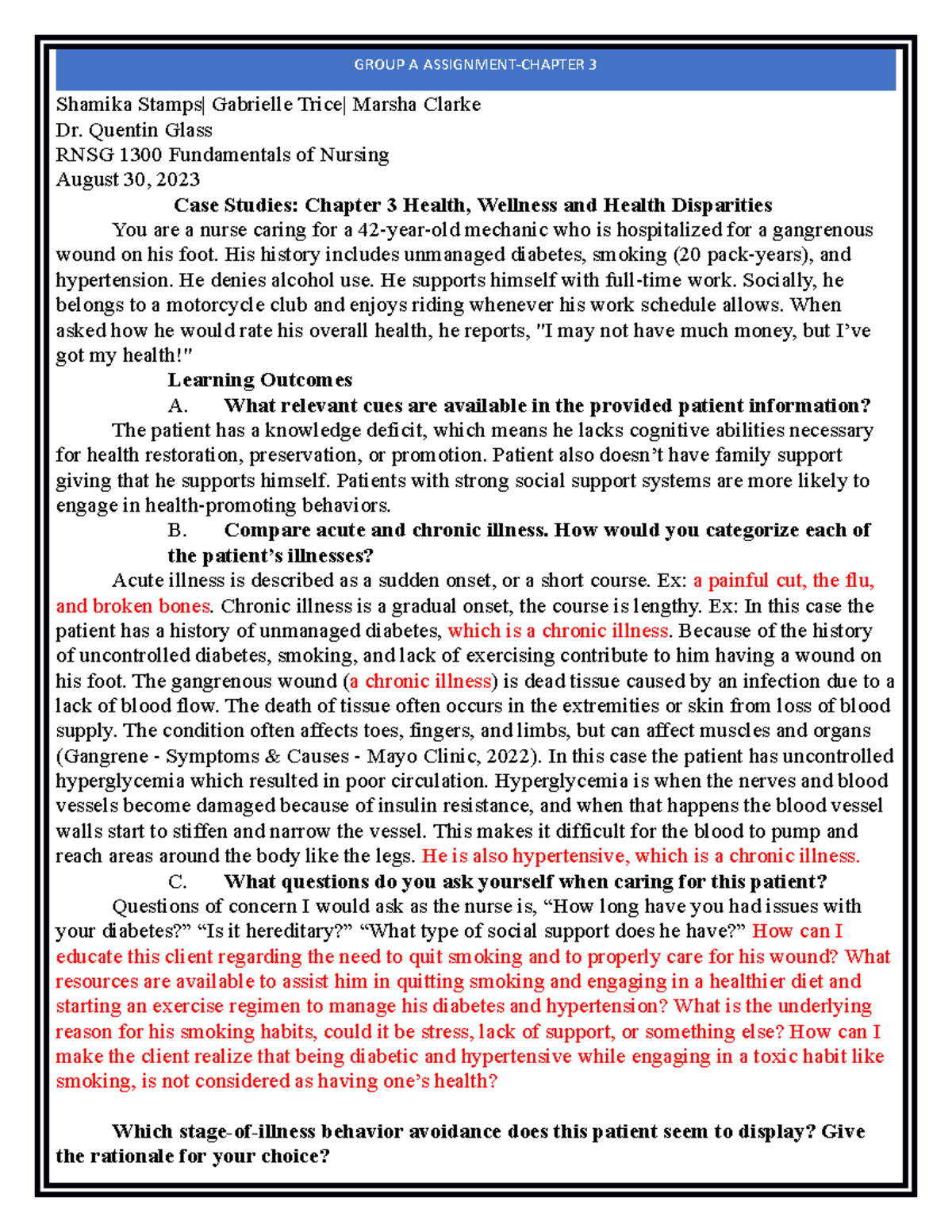 Group A Assignment - case study - Shamika Stamps| Gabrielle Trice ...