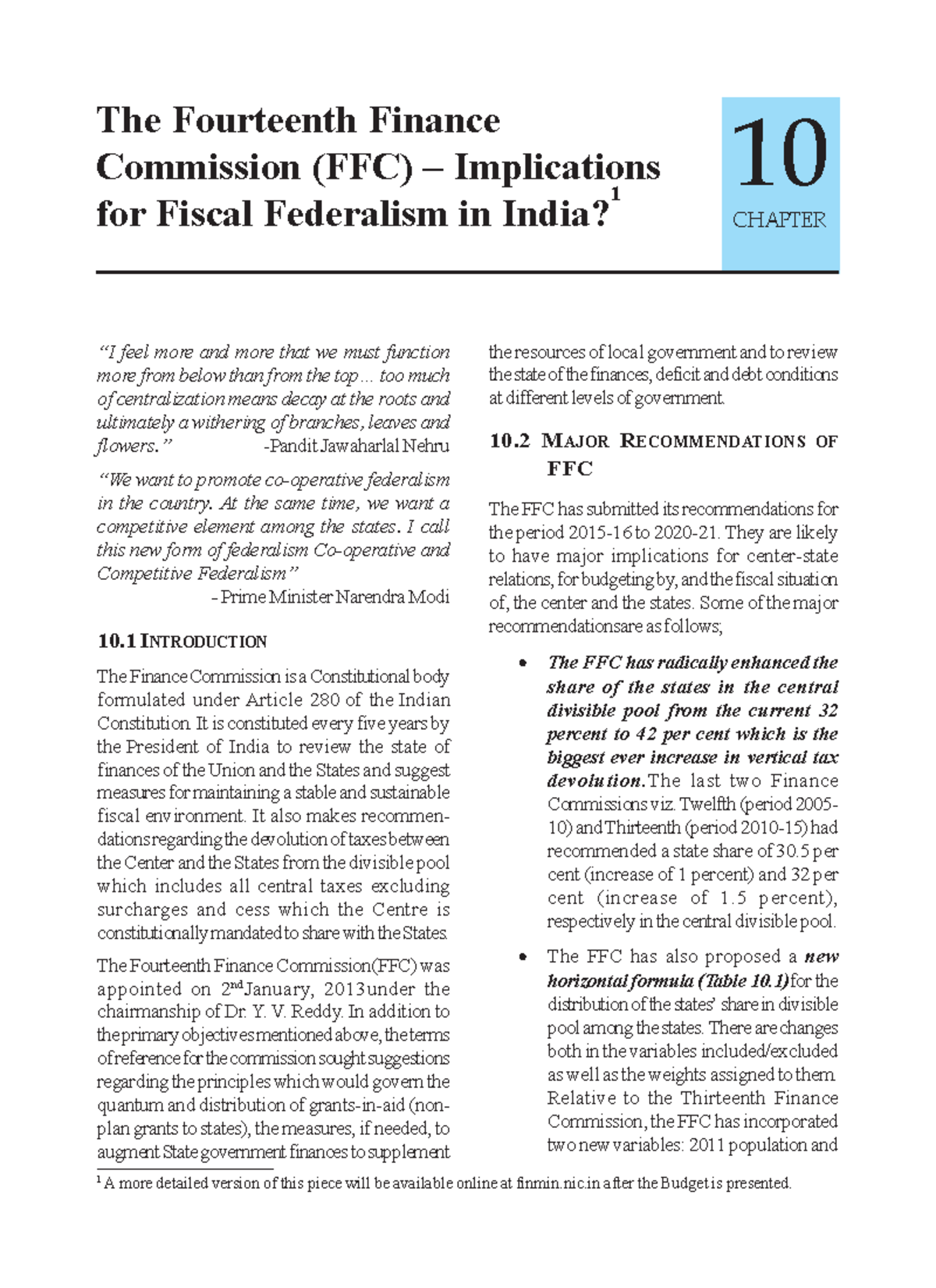 14th finance commission on contemporary economic issues - The ...