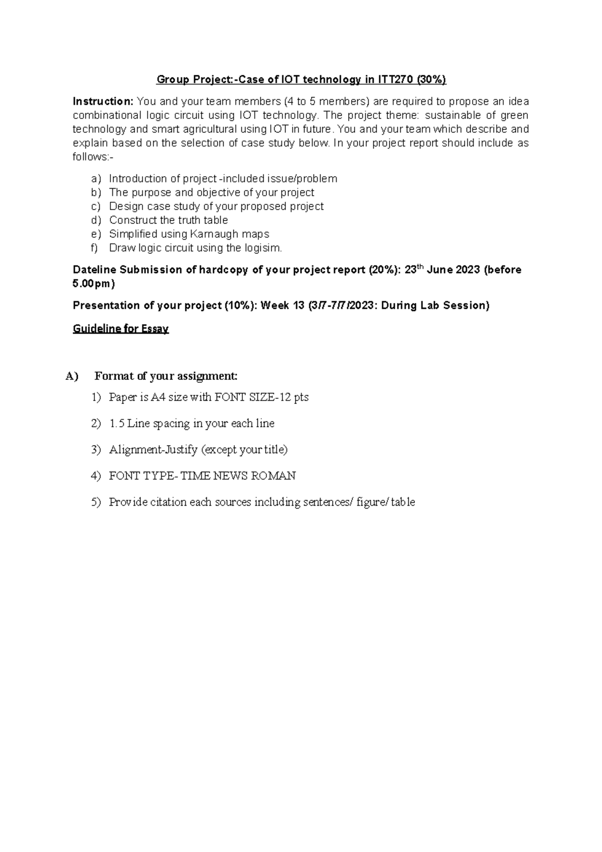 Group Project ITT270 - Group Project:-Case of IOT technology in ITT270 ...