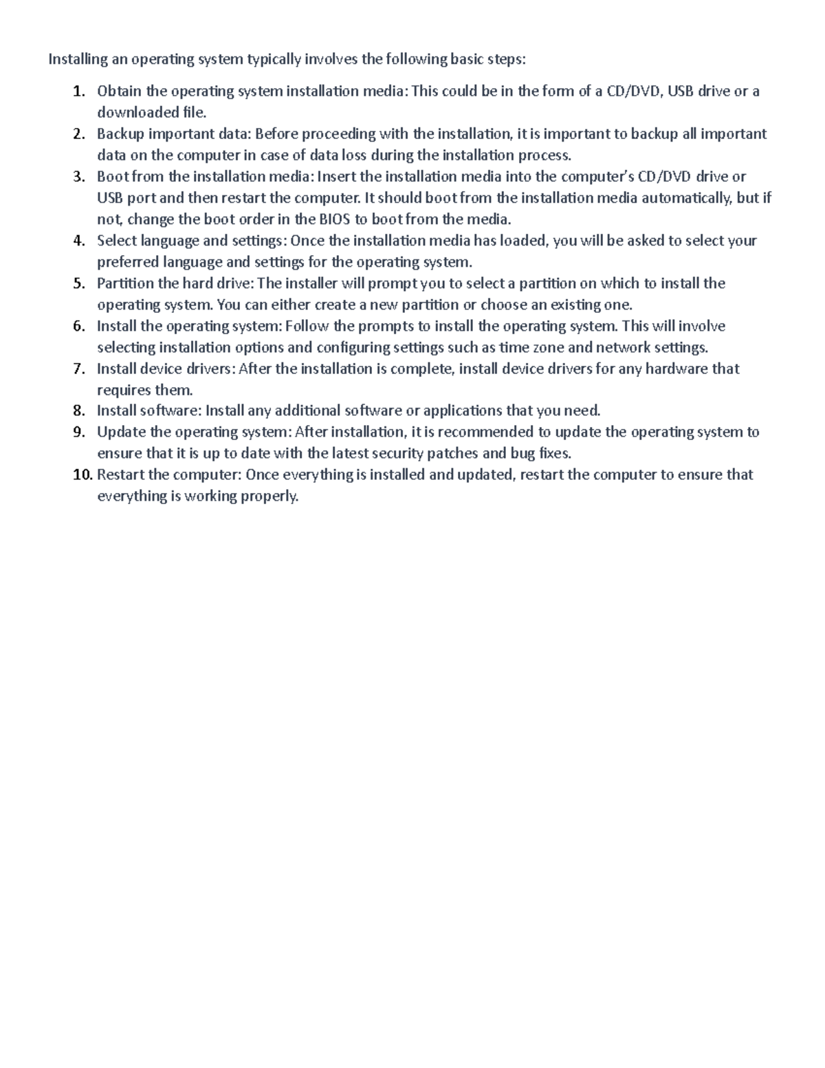 OS exp 2 assignment - Installing an operating system typically involves ...