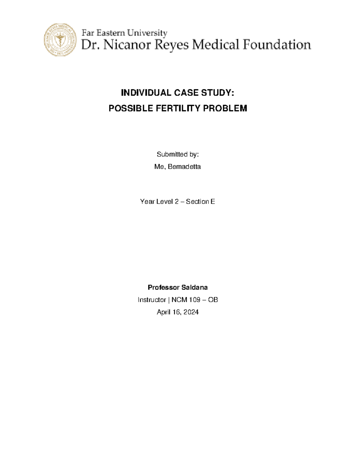 Individual case presentation - INDIVIDUAL CASE STUDY: POSSIBLE ...