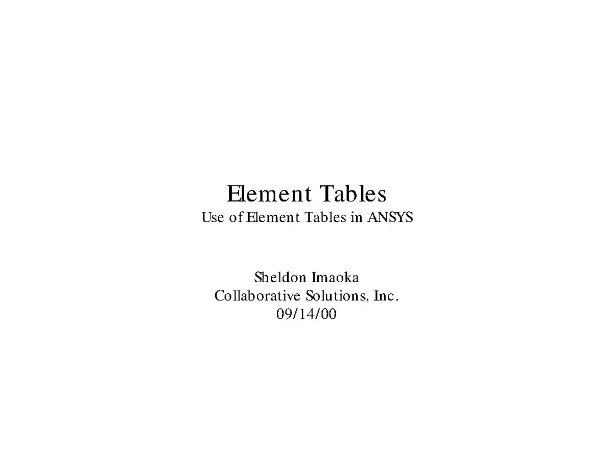 Finite Element Modeling and Simulation with Ansys Workbench-CRC Press (2014 ) - Element Tables ...