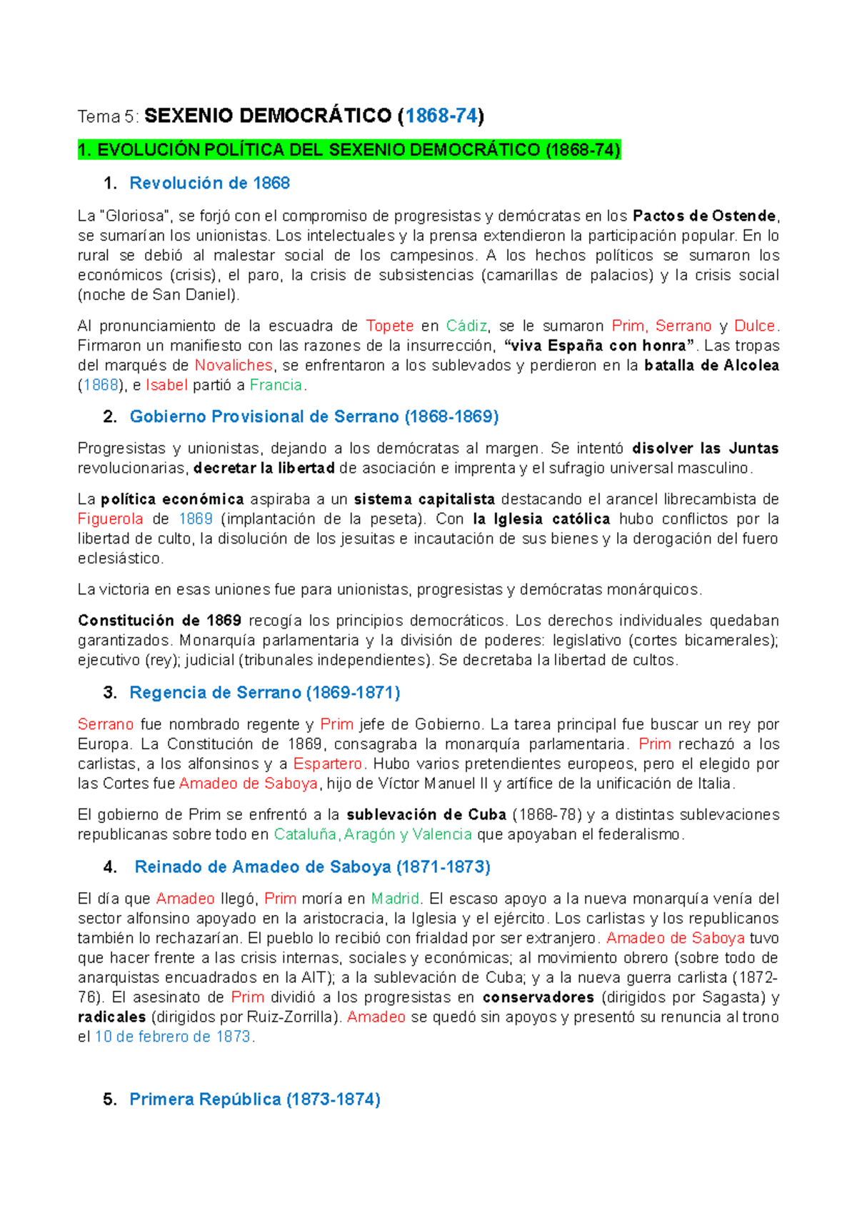 T.5 sexenio democrático - Tema 5: SEXENIO DEMOCRÁTICO (1868-74) 1. EVOLUCIÓN POLÍTICA DEL ...