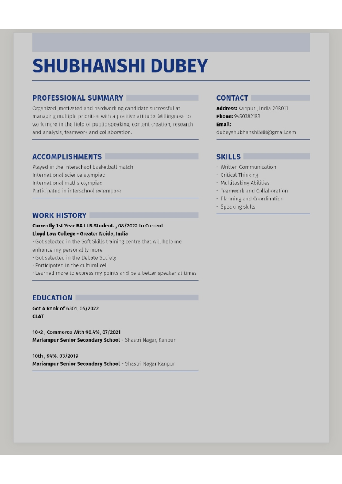 CV - 2nd year law student from lloyd law college - B.a llb Syllabus ...