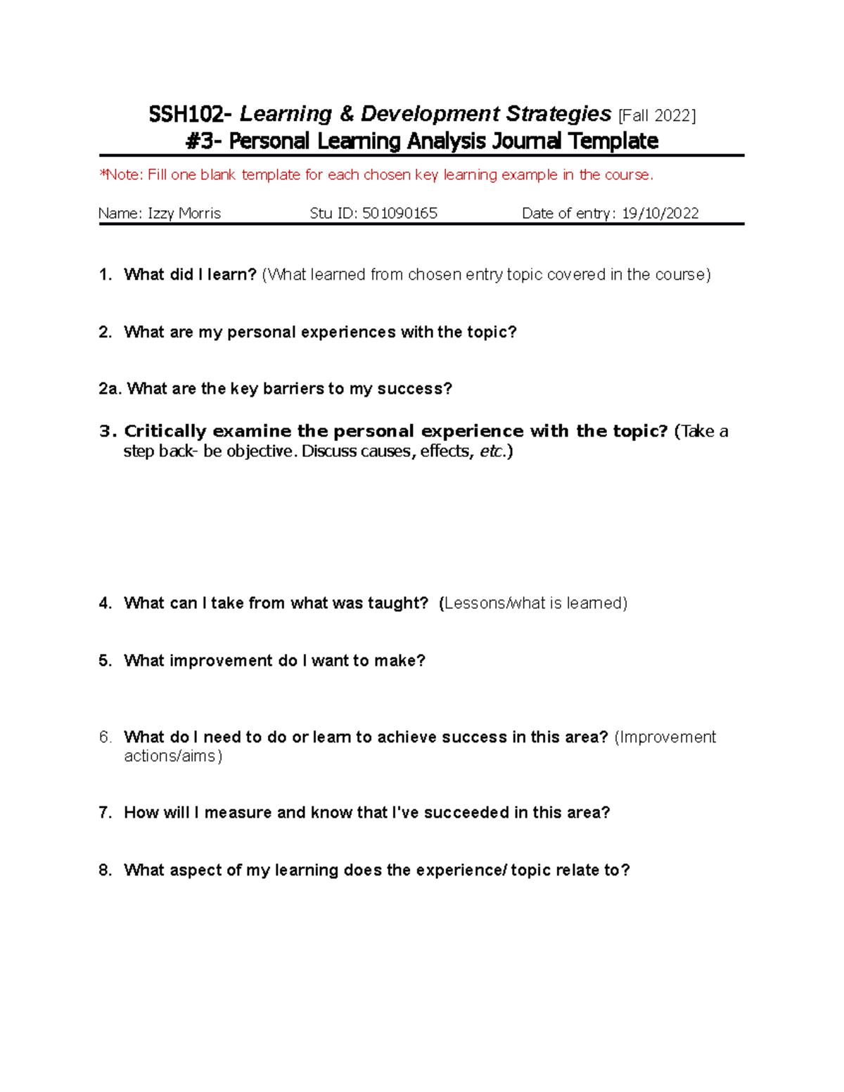 Morris.I. SSH102 Goal-Setting Process and Strategies - SSH 102 - Learning & Development - Studocu