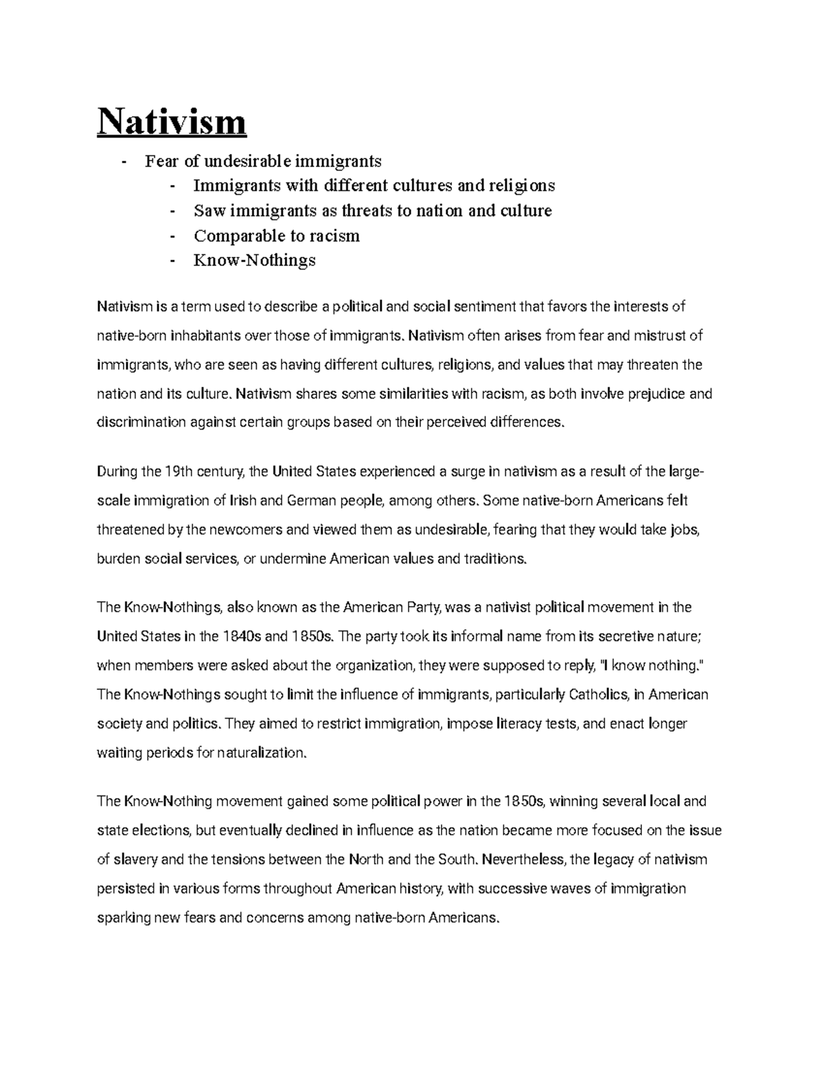Nativism and how it influences the US - Nativism Fear of undesirable ...