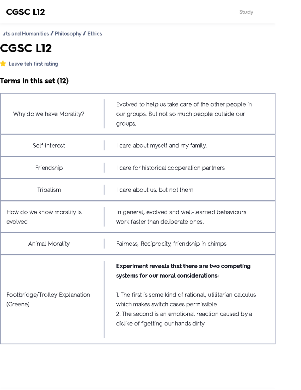 CGSC L12 Flashcards - CGSC L Leave teh first rating Arts and Humanities ...