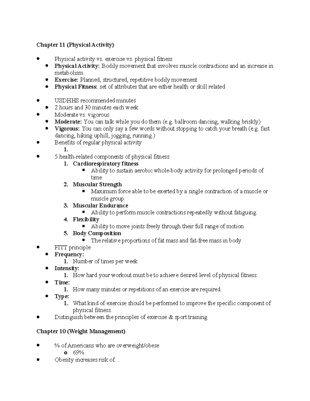 Final Study Guide - Chapter 11 (Physical Activity) Physical activity vs ...