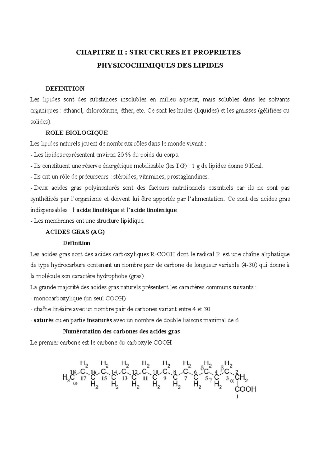 Cours 1er master biochimie Lipides - CHAPITRE II : STRUCRURES ET ...