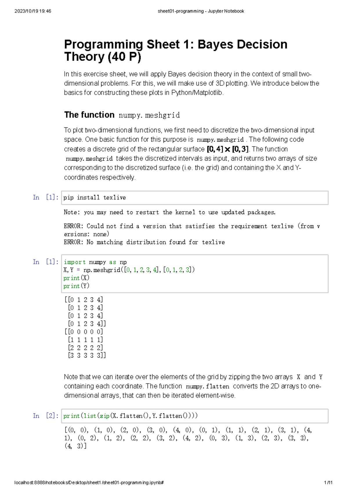 Sheet 01 - Programming Sheet 1: Bayes Decision Theory (40 P) In this ...