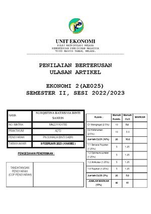 Penulisan ESEI AE025 KMM - UNIT EKONOMI KOLEJ MATRIKULASI MELAKA KEMENTERIAN PENDIDIKAN MALAYSIA ...