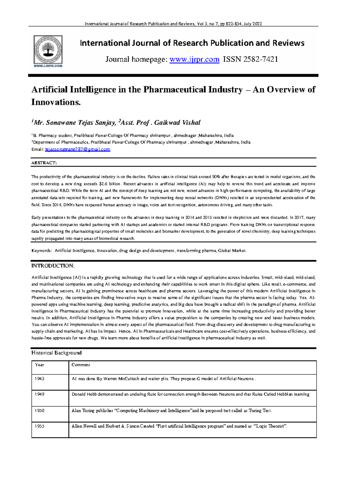 AI in pharmaceutical industry - International Journal of Research ...