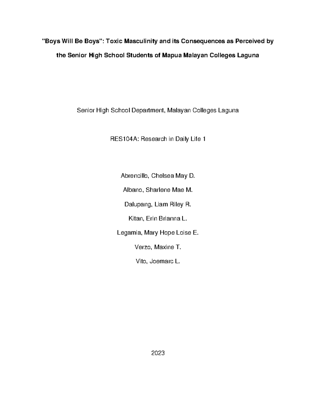 PBT 2 RRL - "Boys Will Be Boys": Toxic Masculinity and its Consequences ...
