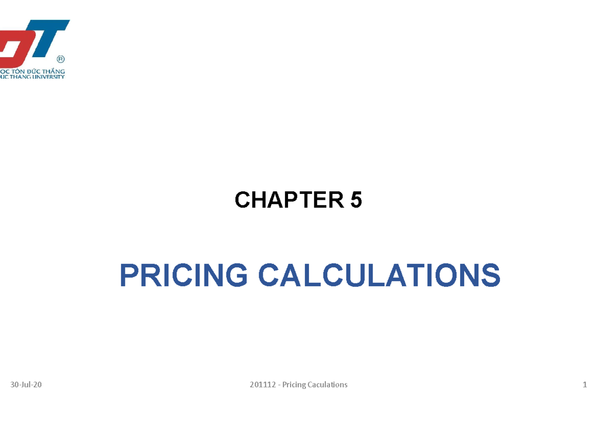 2011 12 Chapter 5 - Pricing Calculations - CHAPTER 5 PRICING ...
