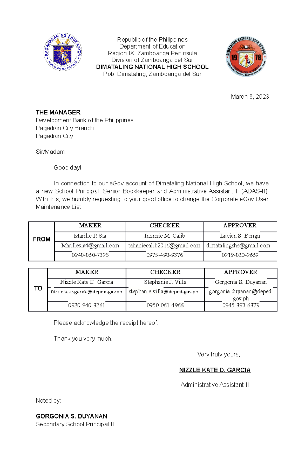 Letter of request to change - Republic of the Philippines Department of ...