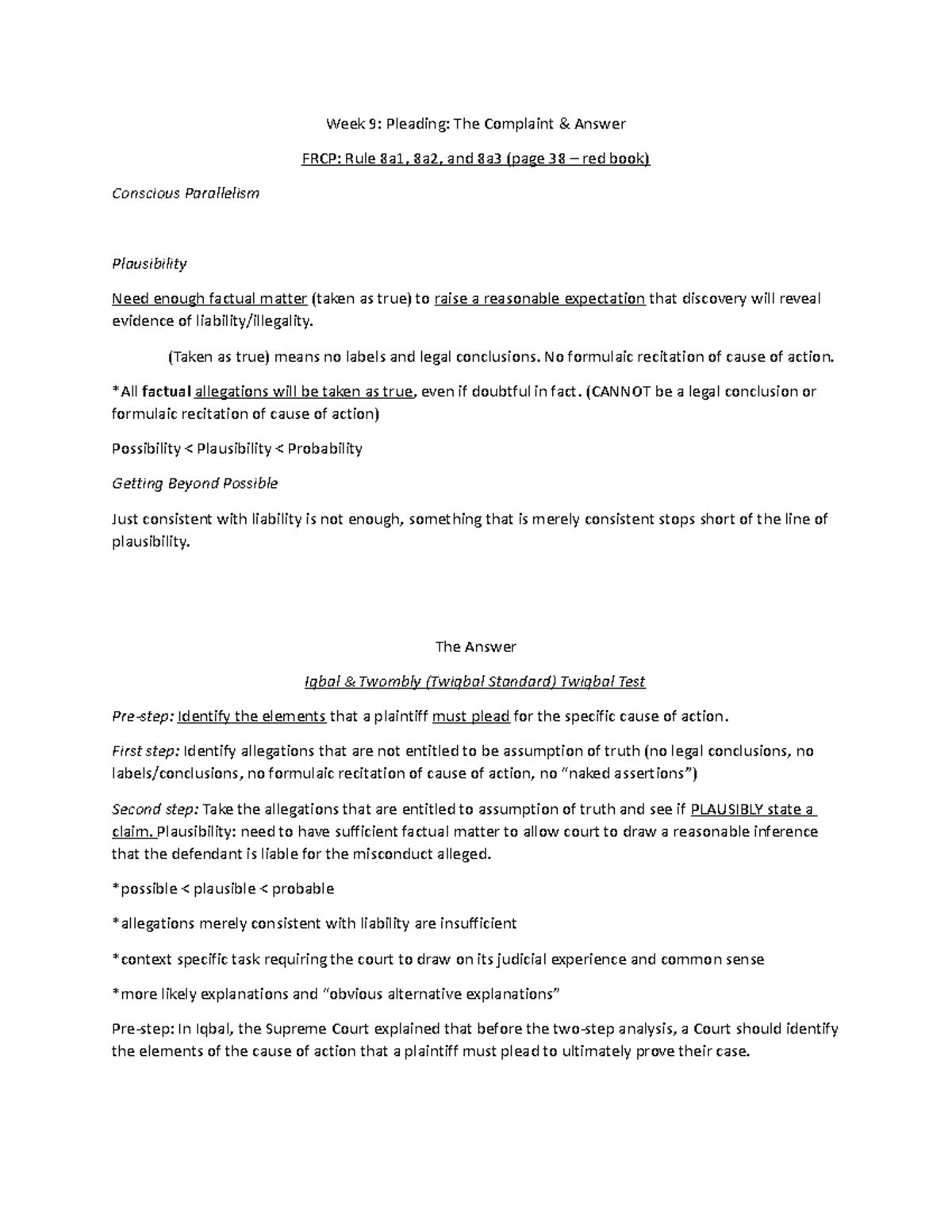 Week 9 The Complaint & The Pleading - Week 9: Pleading: The Complaint ...