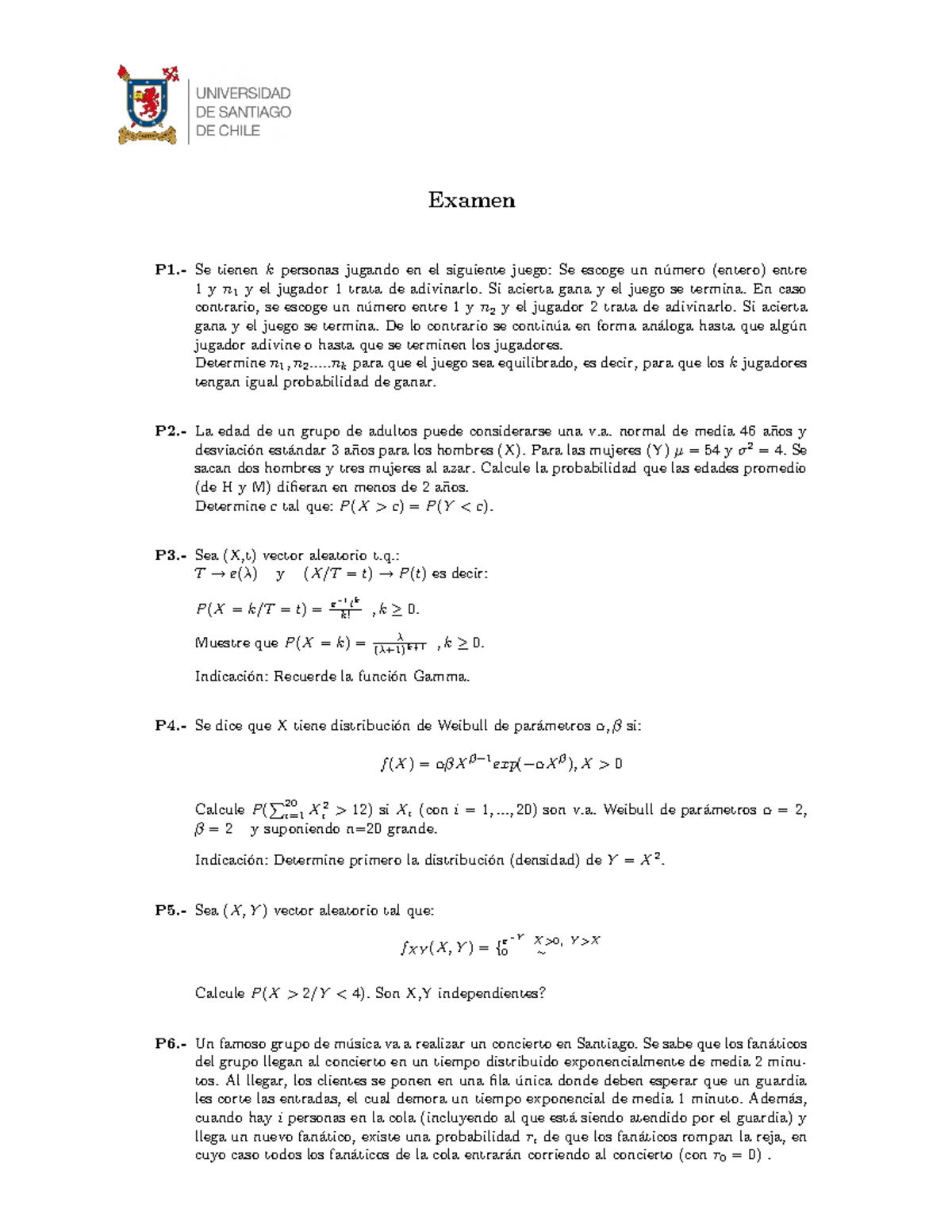 Examen Enero 2014, preguntas y respuestas - Examen Se tienen k personas jugando en el siguiente ...