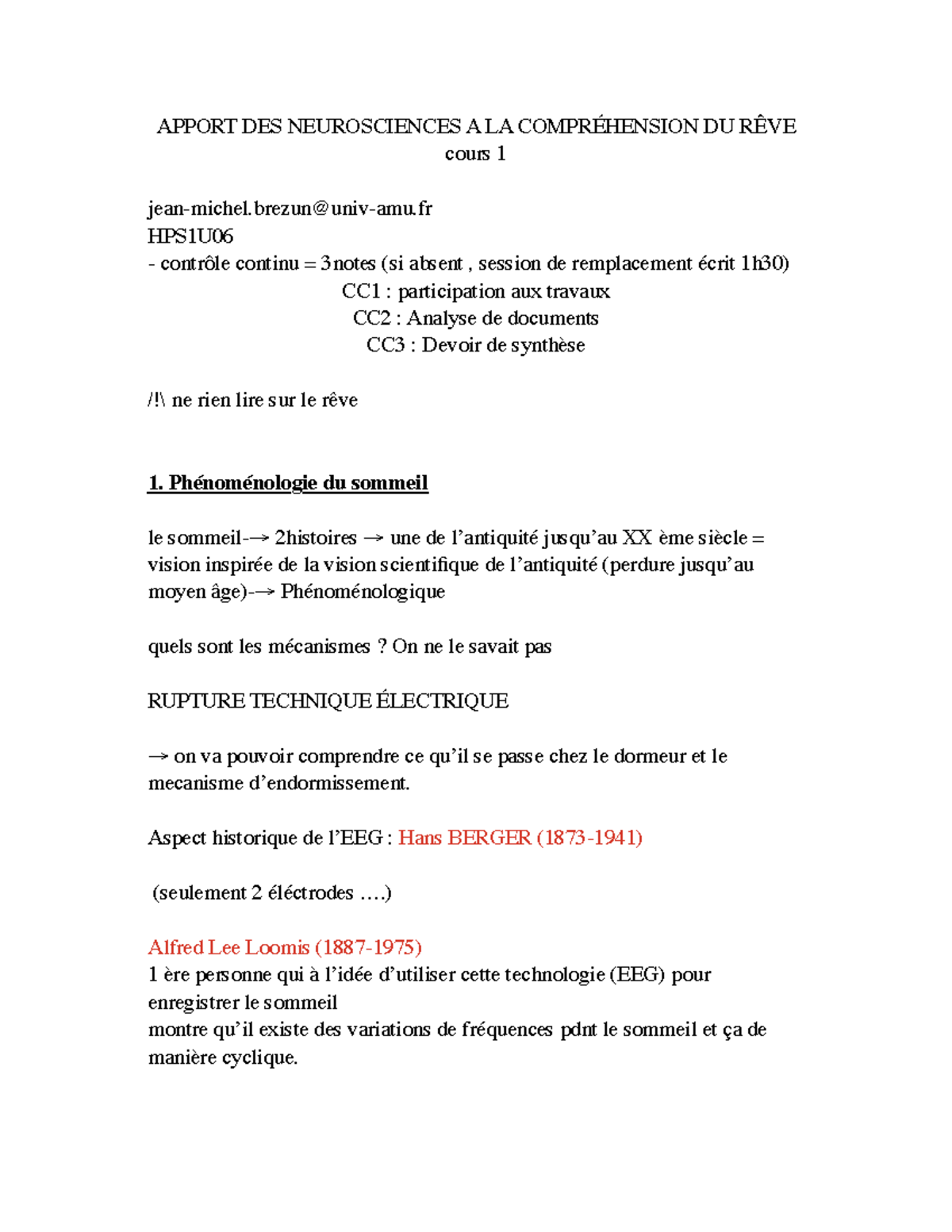 Apport des neuro a la compre hension du rêve (cours 1) - APPORT DES ...