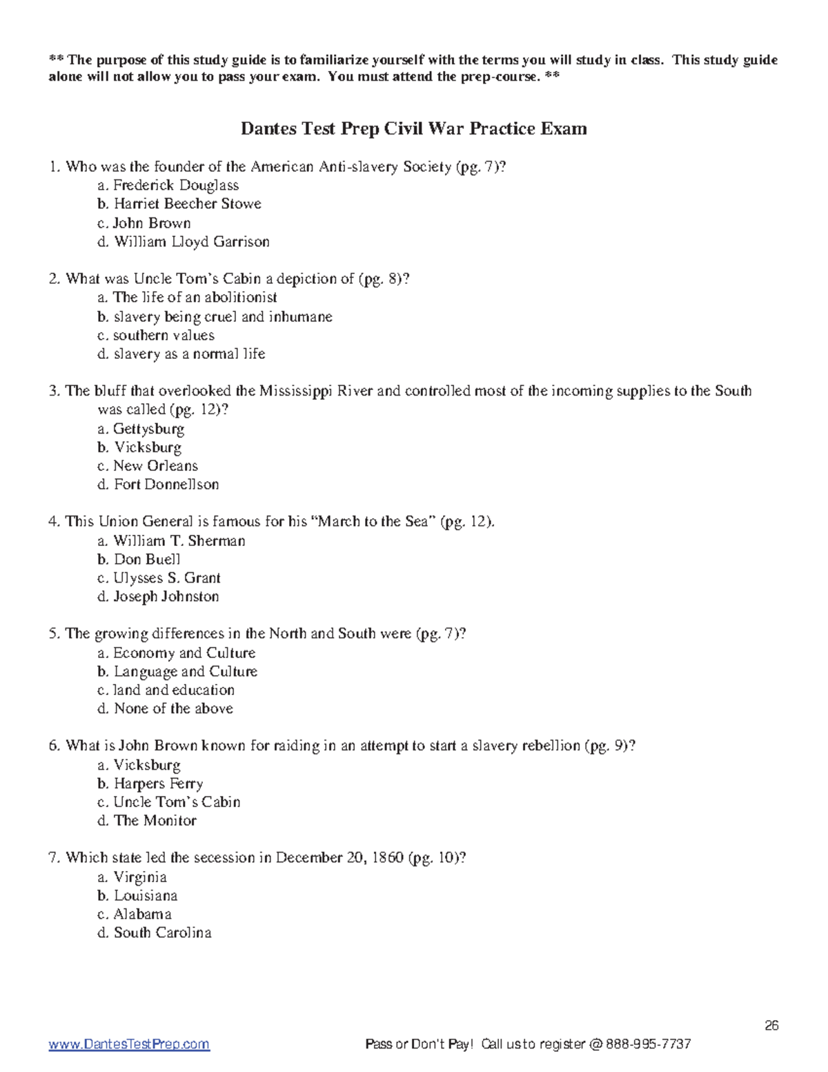 The Civil War and Reconstruction Study Guide And Practice Test - Dantes ...