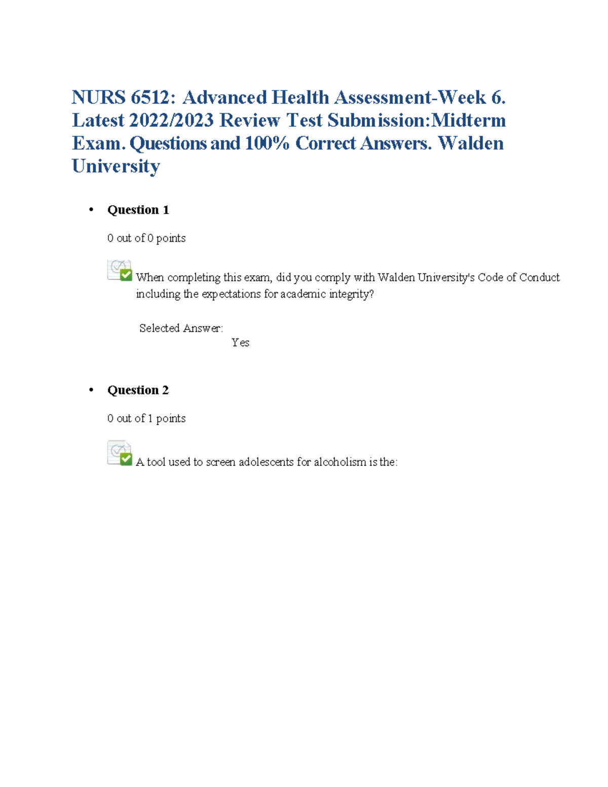 NURS 6512 Mid Term Exam - detailed nursing exam with correct questions ...