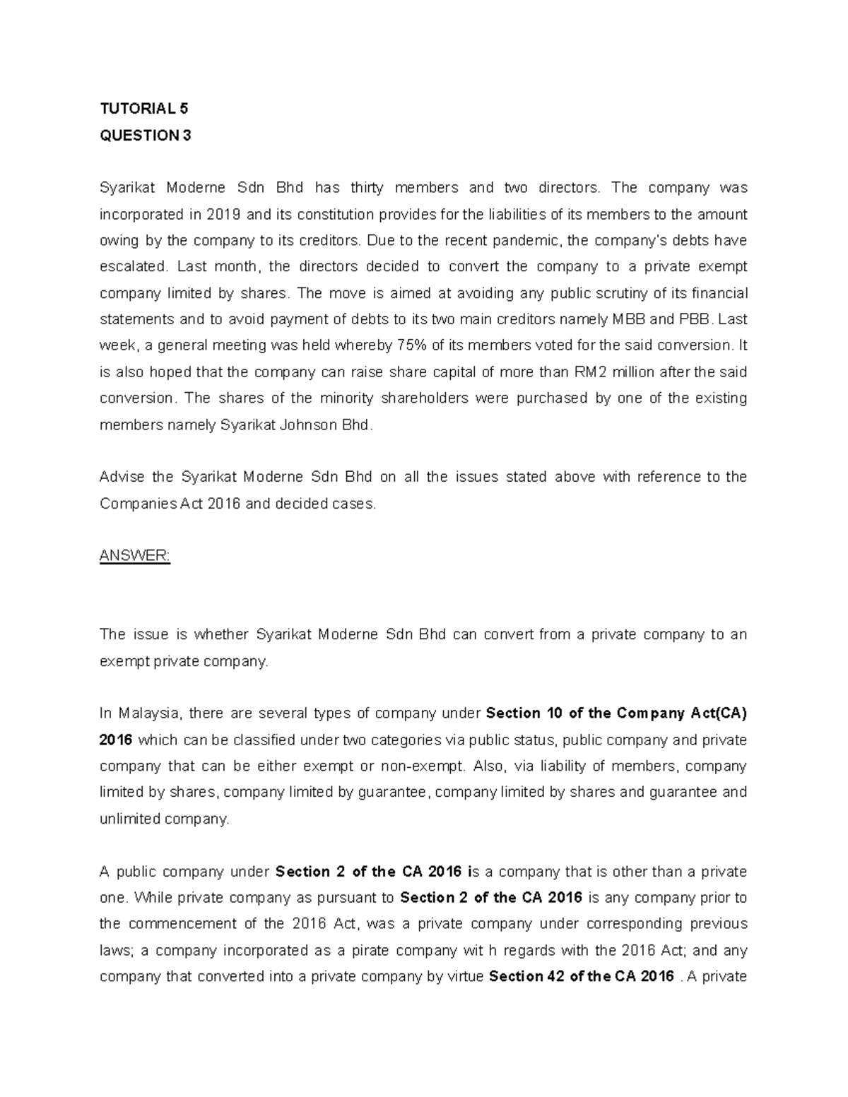 Tutorial 5 Question 3 - TUTORIAL 5 QUESTION 3 Syarikat Moderne Sdn Bhd ...