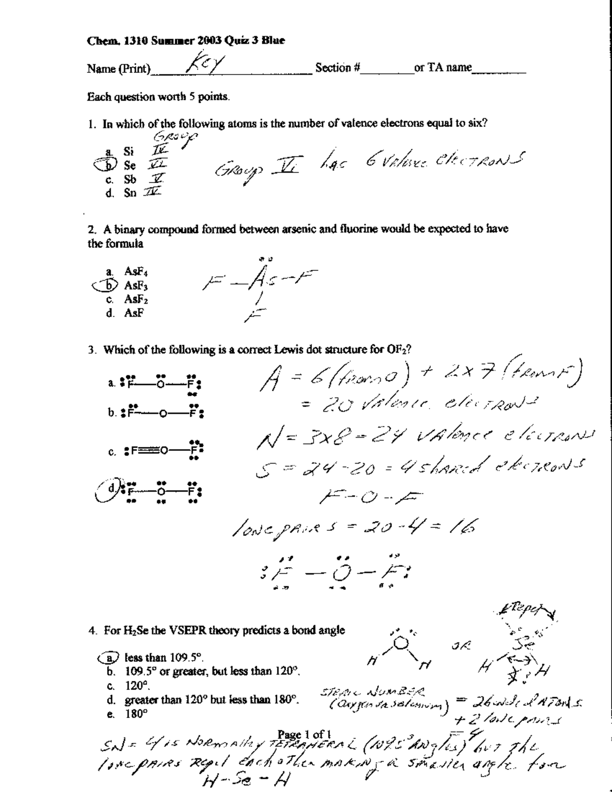SU03 Quiz 3 B Key - Practice Quizzes - Chcm. l3l0 Summ*y Qniz 3 Bluc ...