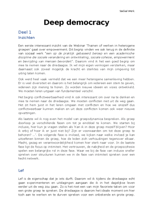 Opdracht 2 Deep Democracy - Sociaal Werk Deep democracy Deel 1 ...