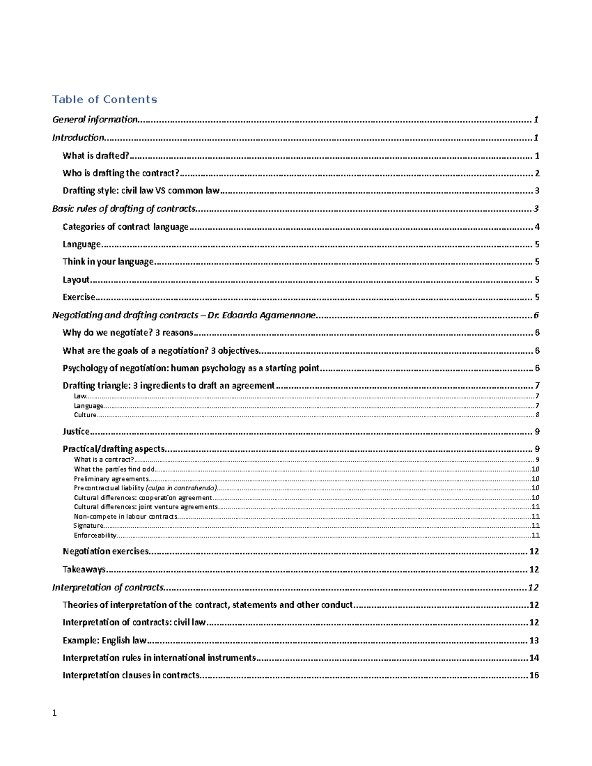 Révision - Cours avec Prof. Eva Lein - Table of Contents General - Studocu