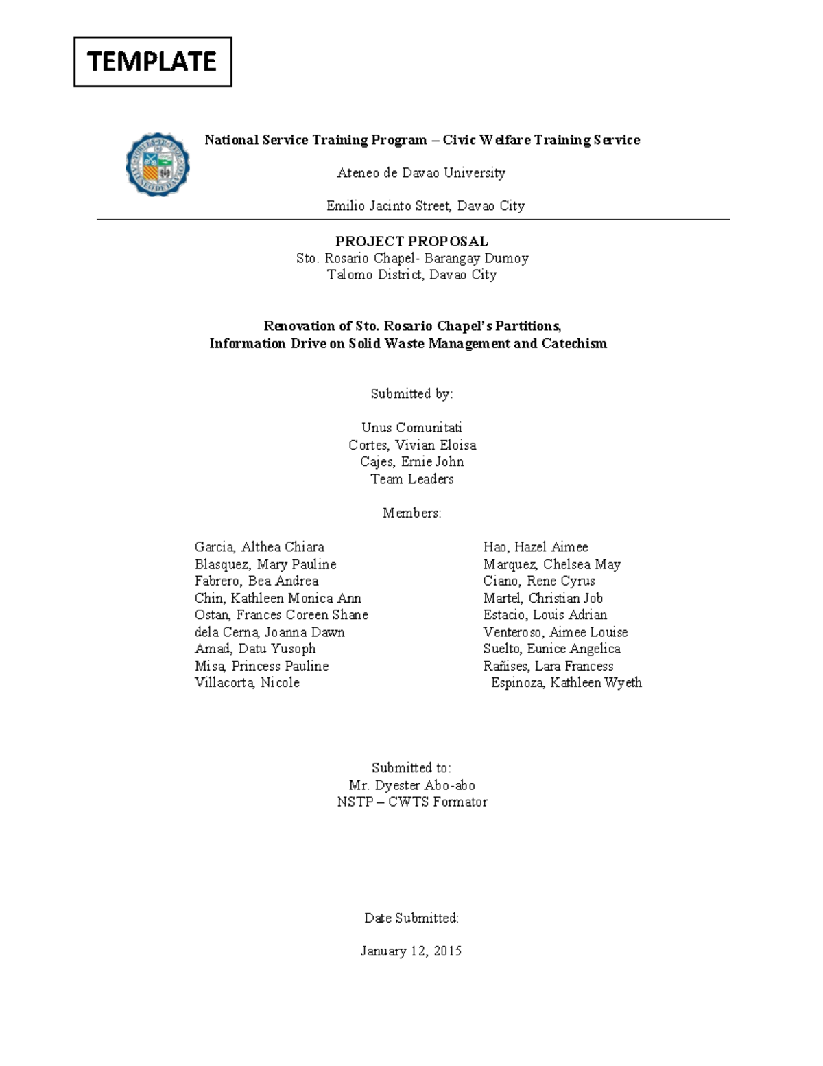 NSTP12 Project Proposal - National Service Training Program – Civic ...