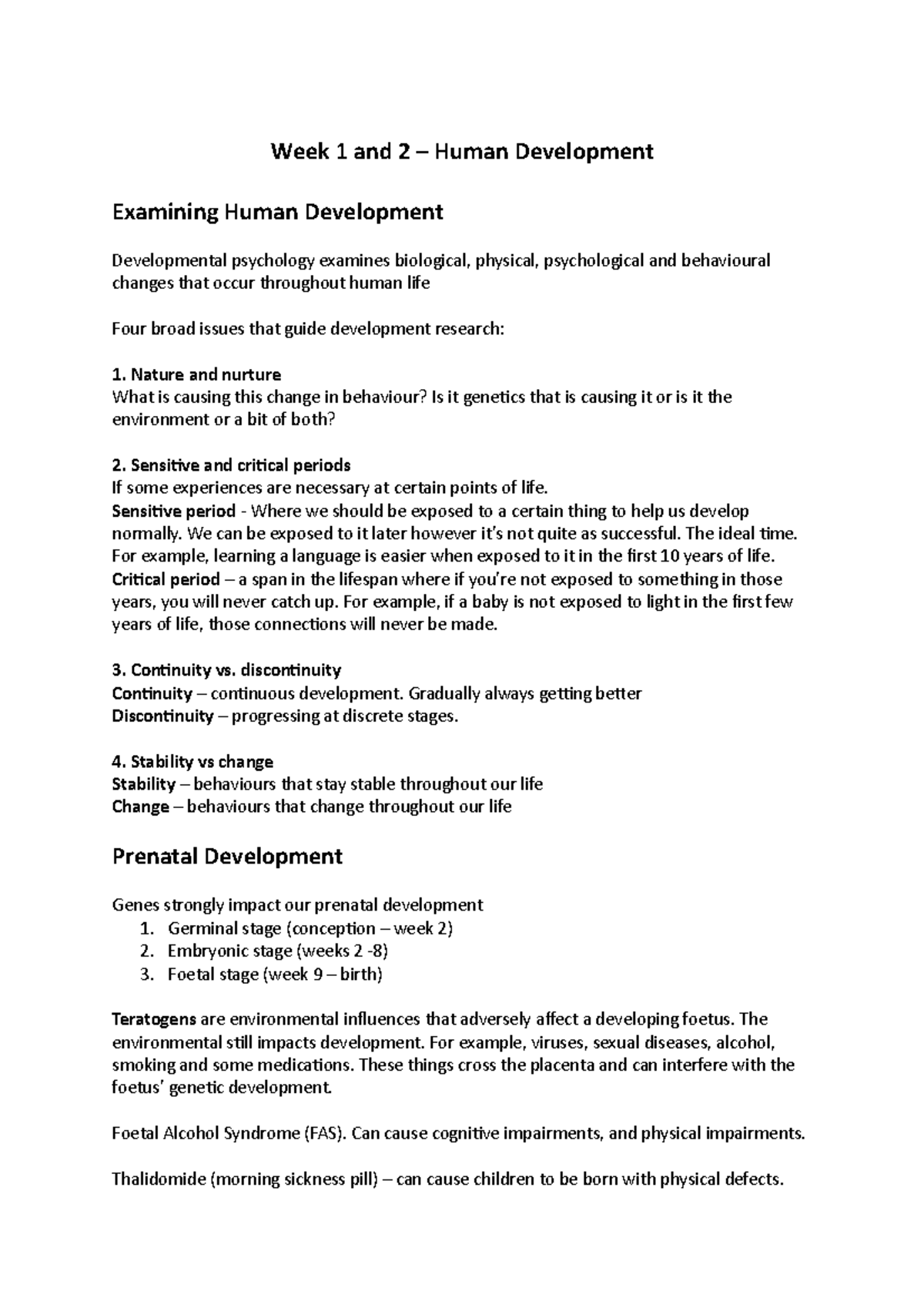 1. Human Development - HD notes - Week 1 and 2 – Human Development ...
