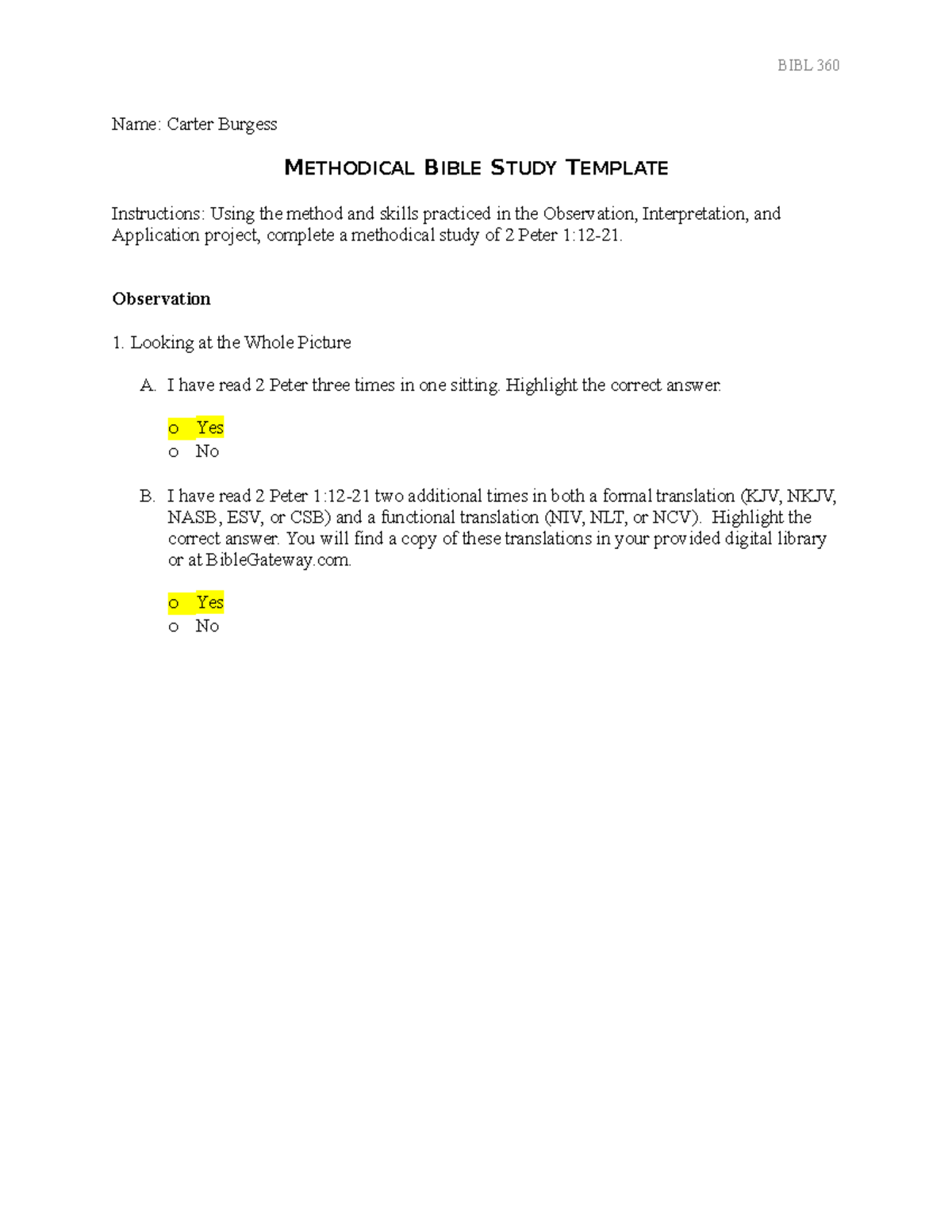 Methodical Bible Study - 2023 May - Name: Carter Burgess METHODICAL BIBLE STUDY TEMPLATE - Studocu