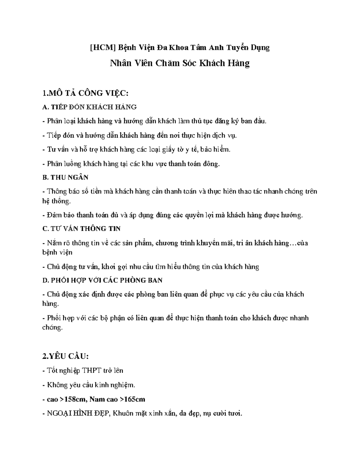 Nhân-Viên-CSKH - Nói về cskh - [HCM] Bßnh Vißn Đa Khoa Tâm Anh Tuyßn ...