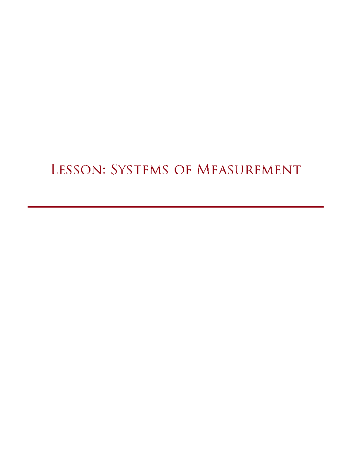 09 Systems of Measurement - Lesson: Systems of Measurement VARIOUS ...