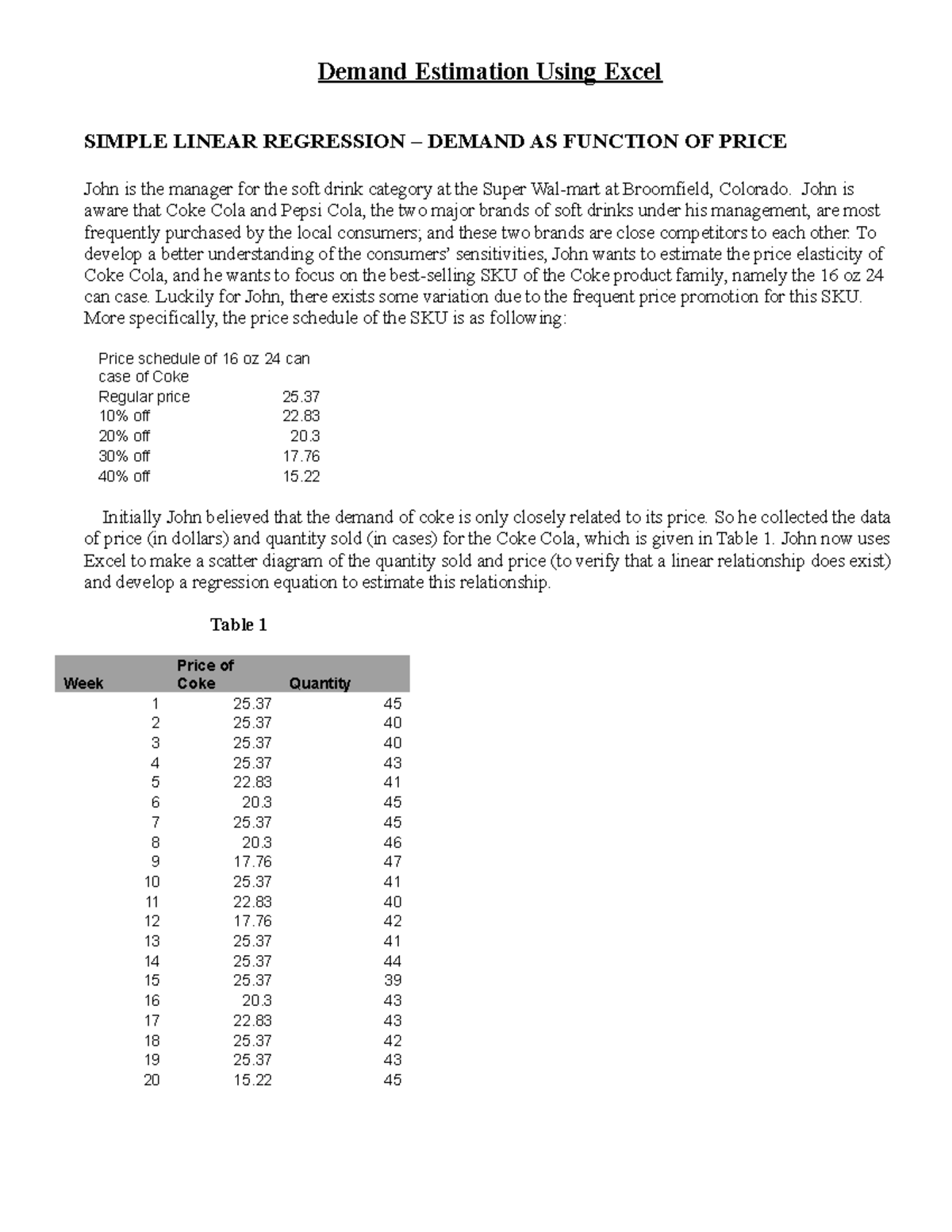Demand estimation worksheet - Demand Estimation Using Excel SIMPLE ...