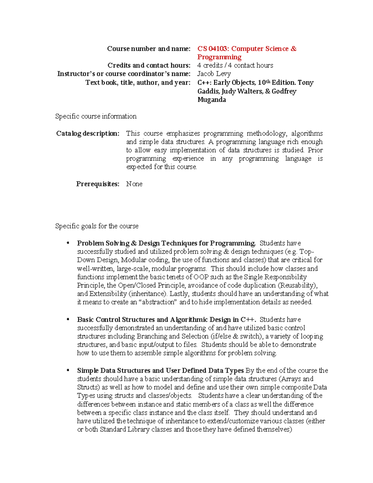 11111111111111111111111 - Course number and name: CS 04103: Computer ...