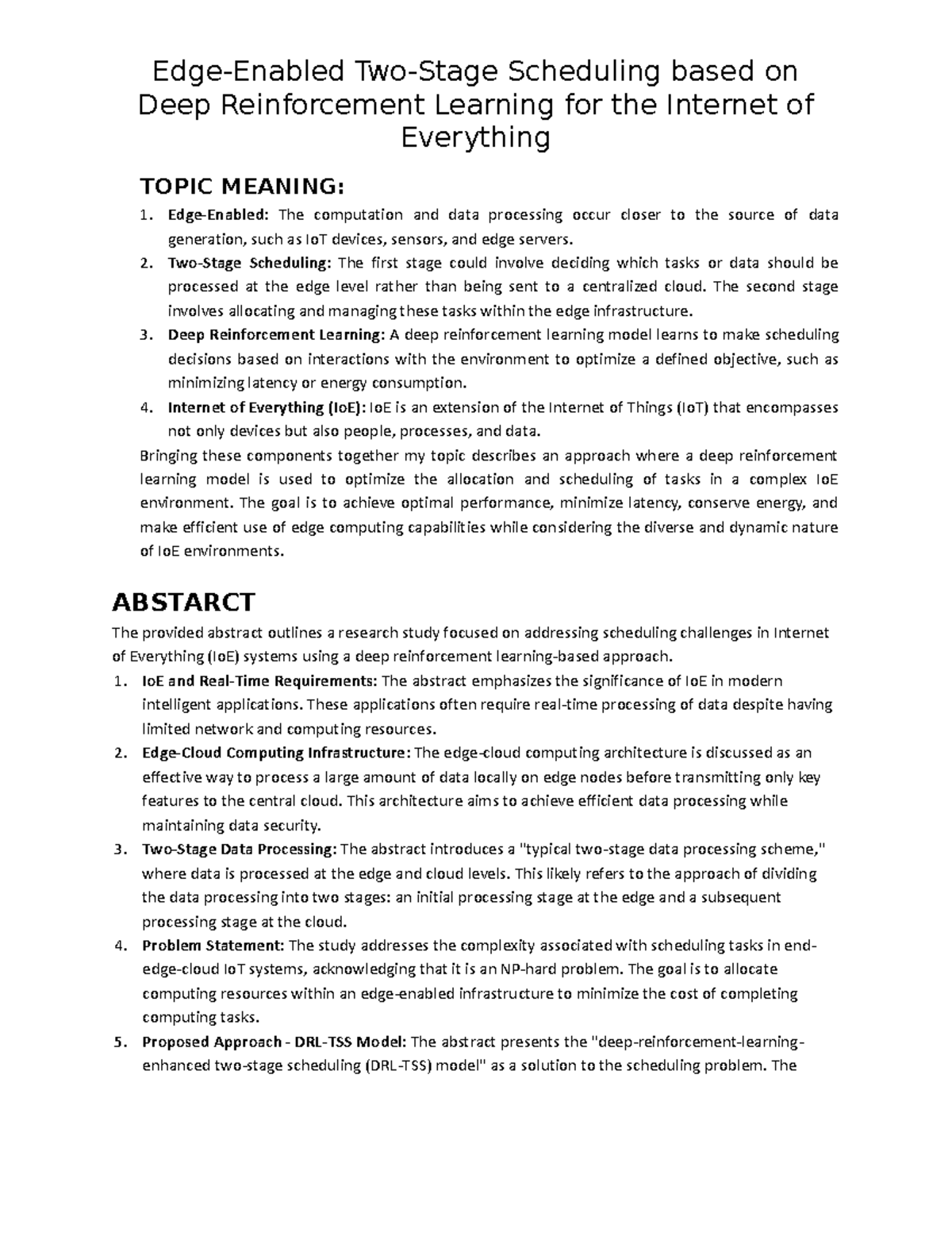Edge-Enabled Two-Stage Scheduling based on Deep Reinforcement Learning for the Internet of - Studocu