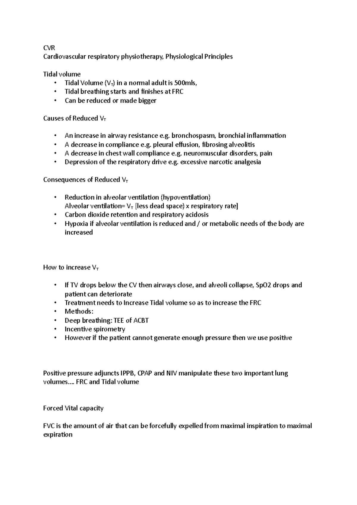CVR Cardiovascular respiratory physiotherapy, Physiological Principles ...