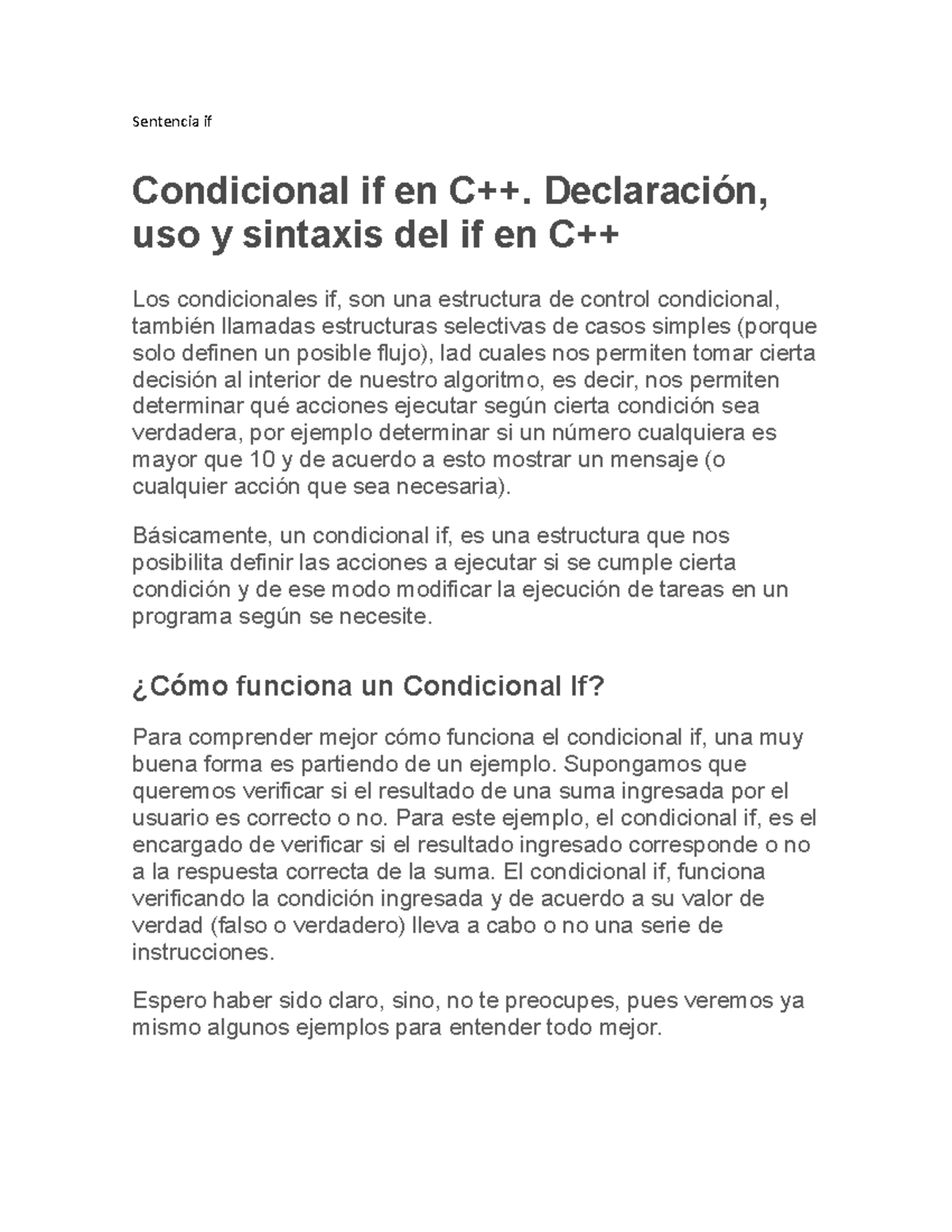 Sentencia if - espero q te sirva - Sentencia if Condicional if en C++ ...
