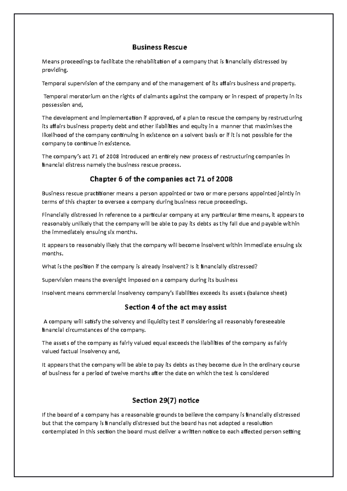 Business rescue - Lecture notes 3 - Business Rescue Means proceedings ...