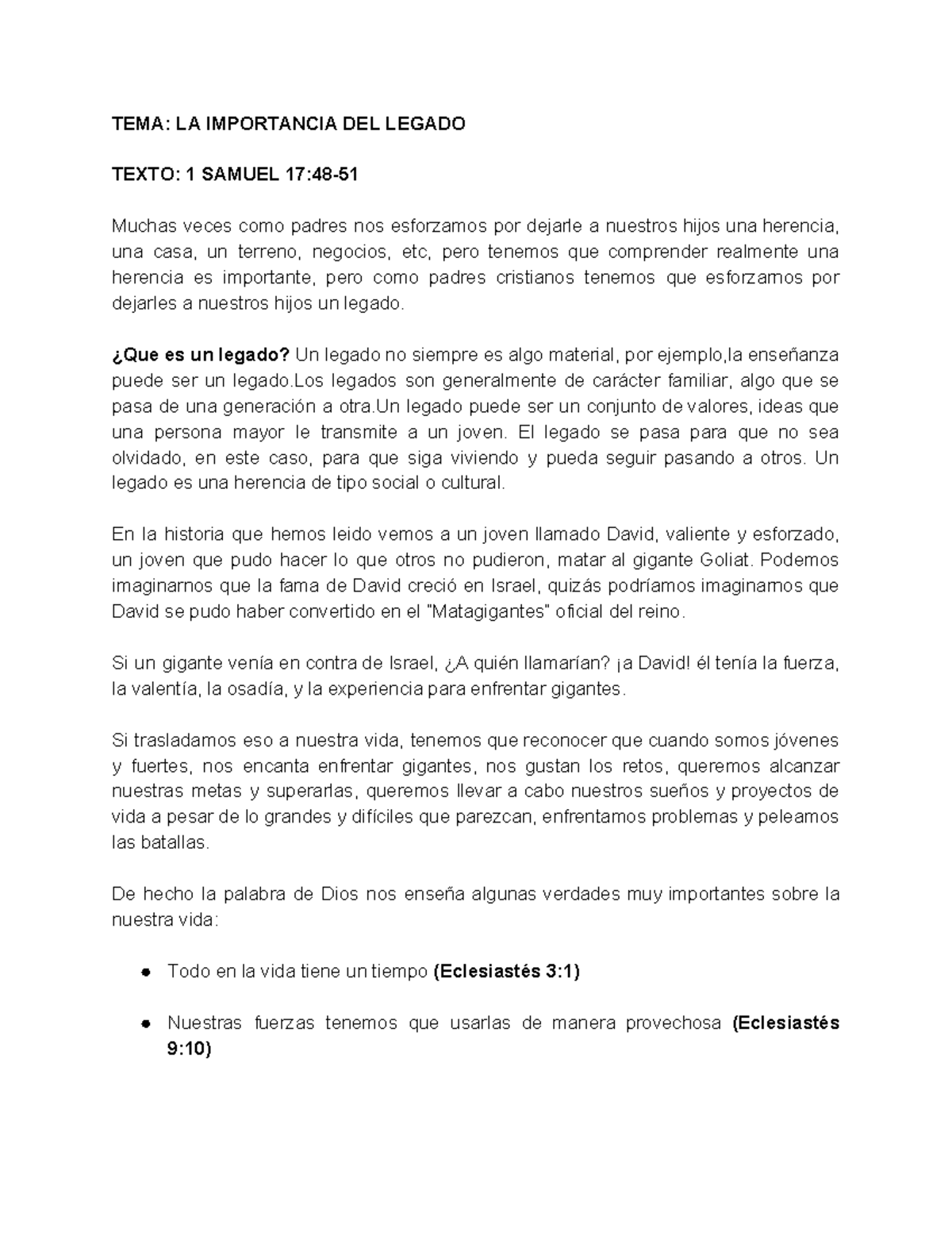 LA Importancia DEL Legado - TEMA: LA IMPORTANCIA DEL LEGADO TEXTO: 1 ...