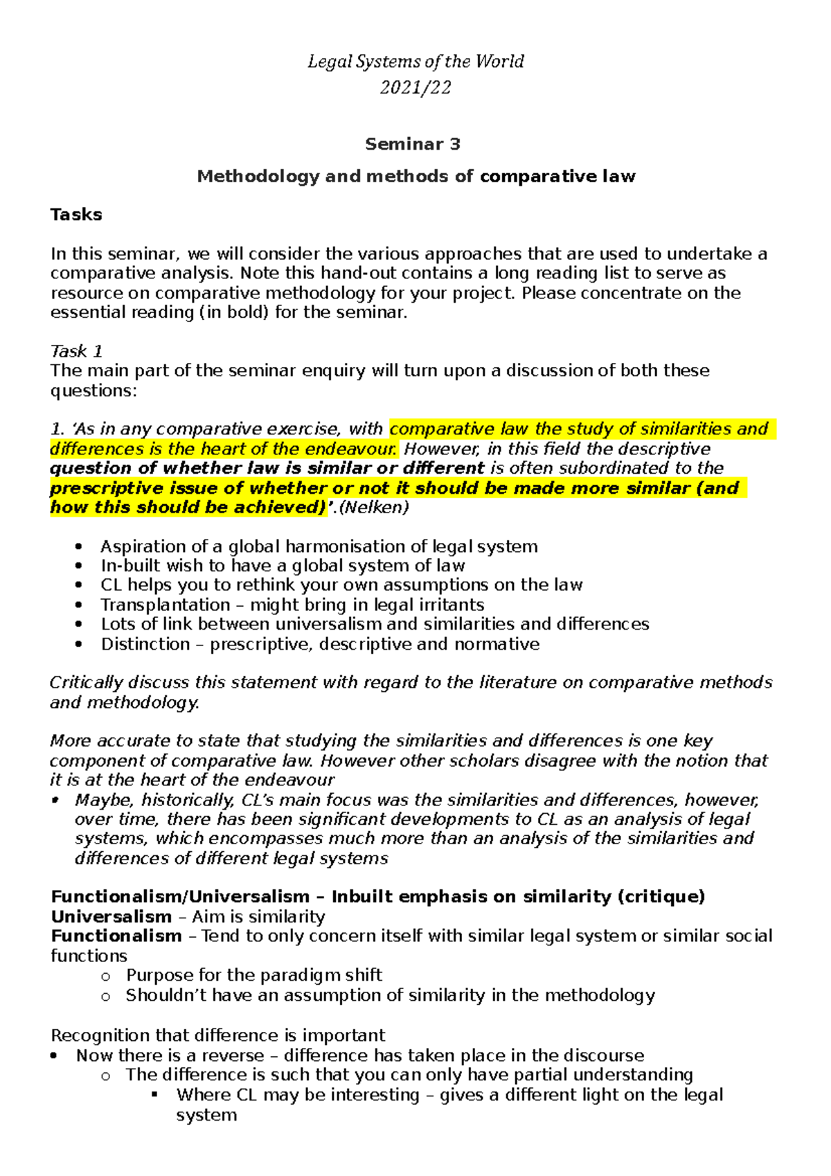Seminar 3 - Legal System of the world - 2021/ Seminar 3 Methodology and ...